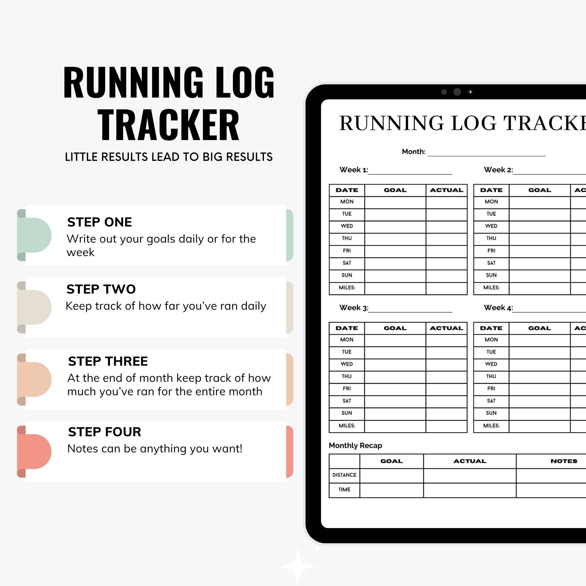 PDF Printable Running Tracker Log Template, Running Planner, Cardio ...