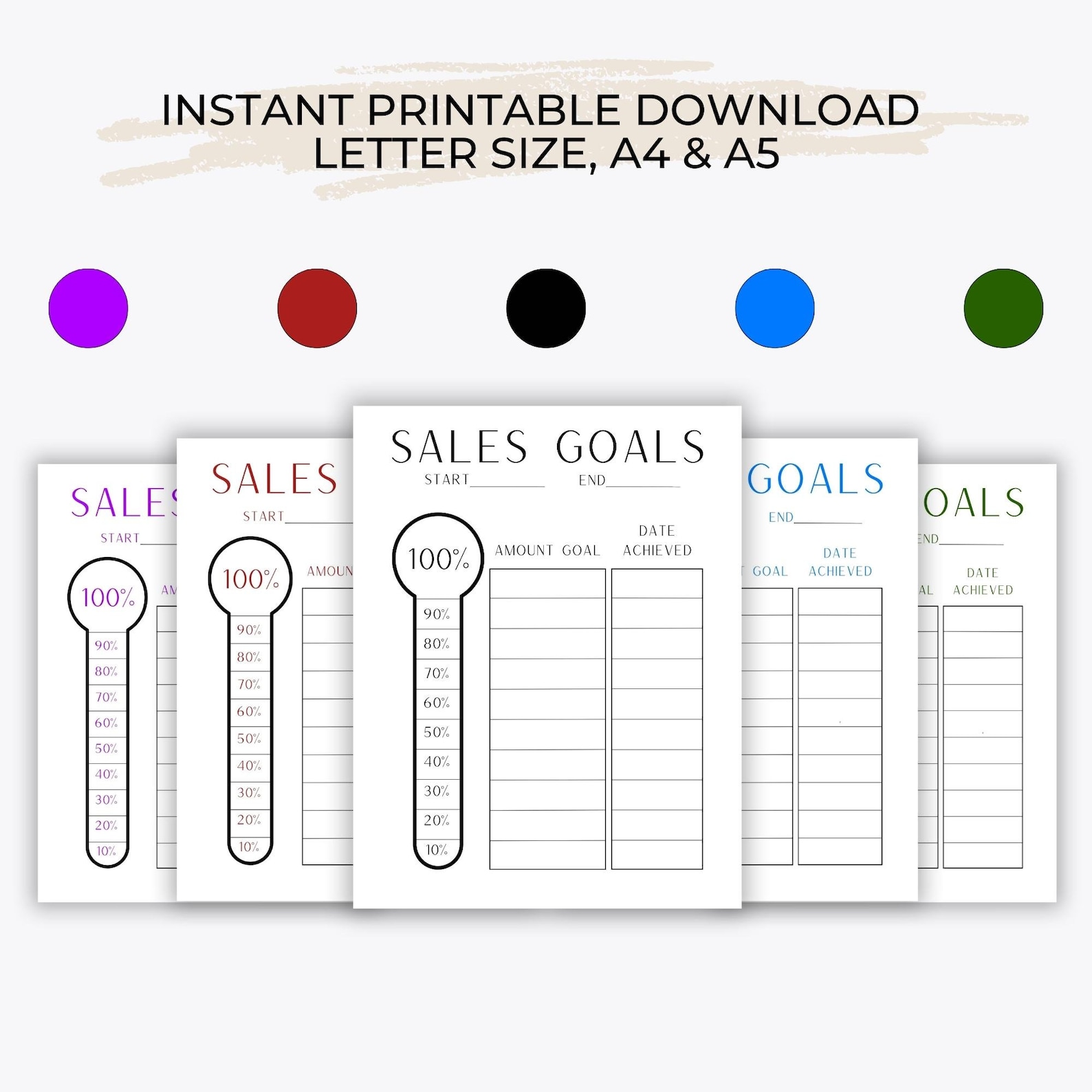 Printable Sales Goal Tracker, Simple Finance Thermometer Chart Tracker ...