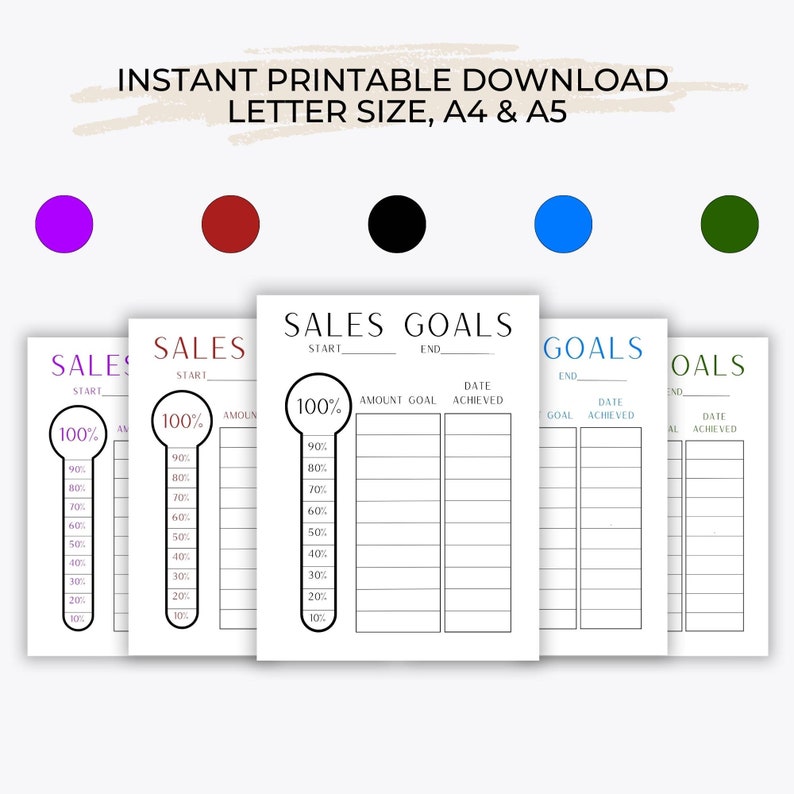 Printable Sales Goal Tracker, Simple Finance Thermometer Chart Tracker ...