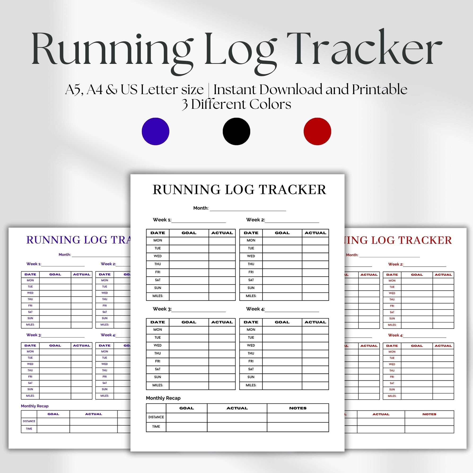 PDF Printable Running Tracker Log Template, Running Planner, Cardio ...