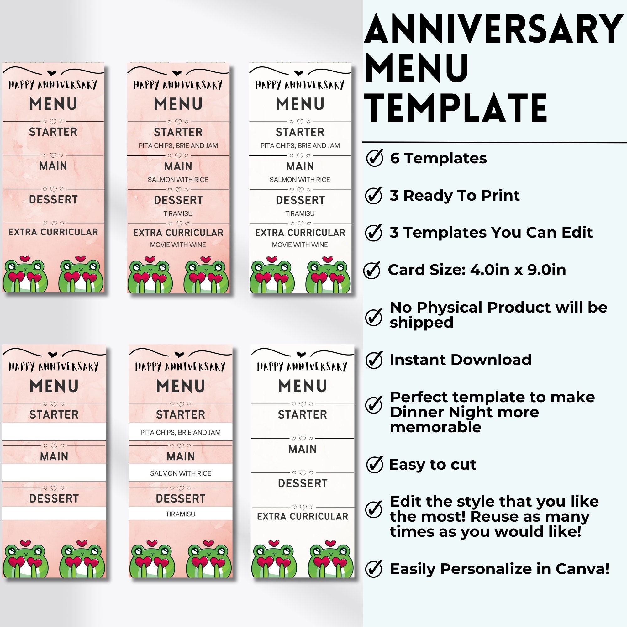 Editable Anniversary Menu Template, Valentine's Day Dinner Menu Card ...