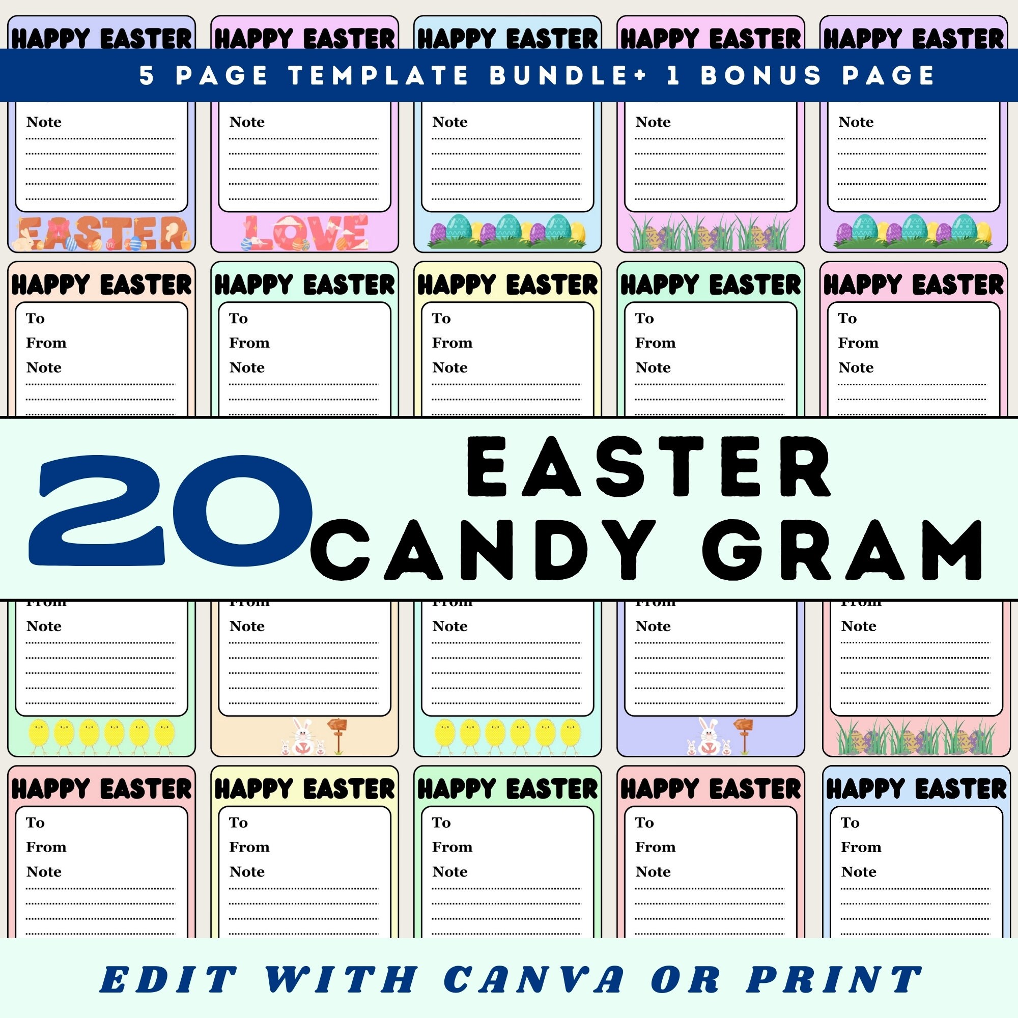 Editable Easter Candy Gram Flyer Template, Easter Bunny Candy Grams ...