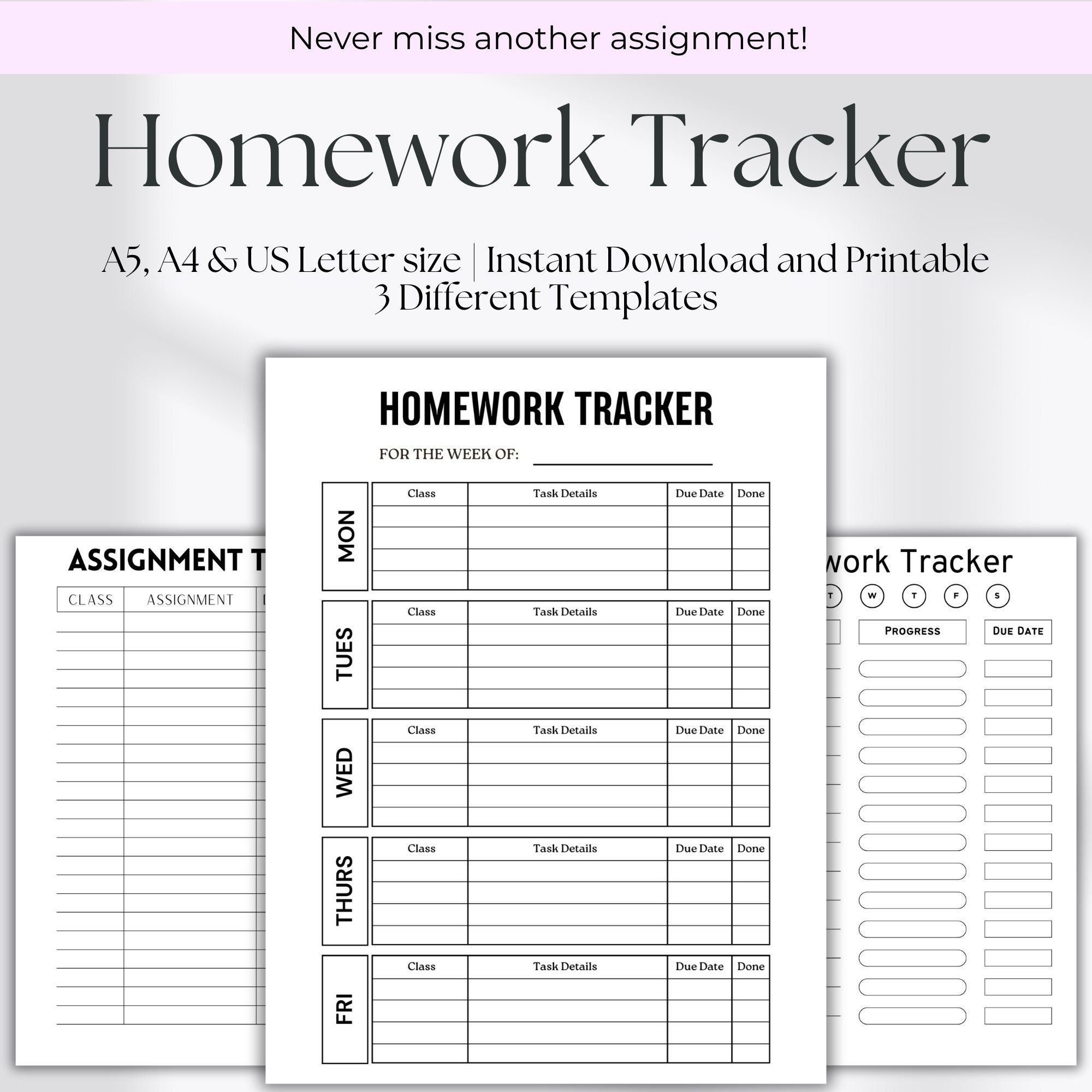 Homework Schedule Tracker Printable | Assignment Tracker | Homework ...