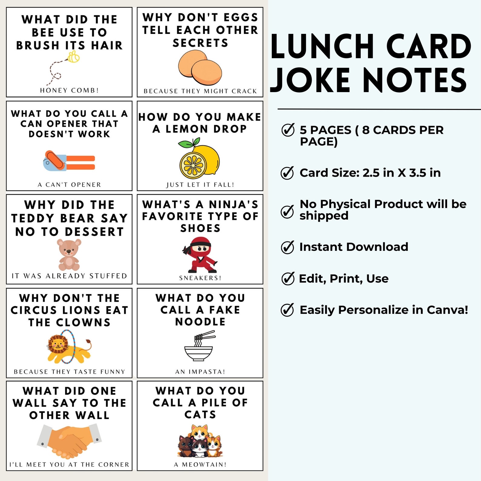 Lunchbox Jokes Printable, Editable Lunch Box Notes, Jokes for Kids ...