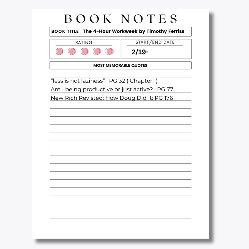 Book Review Notes Template, Book Tracker Review, Reading Lover Gift ...