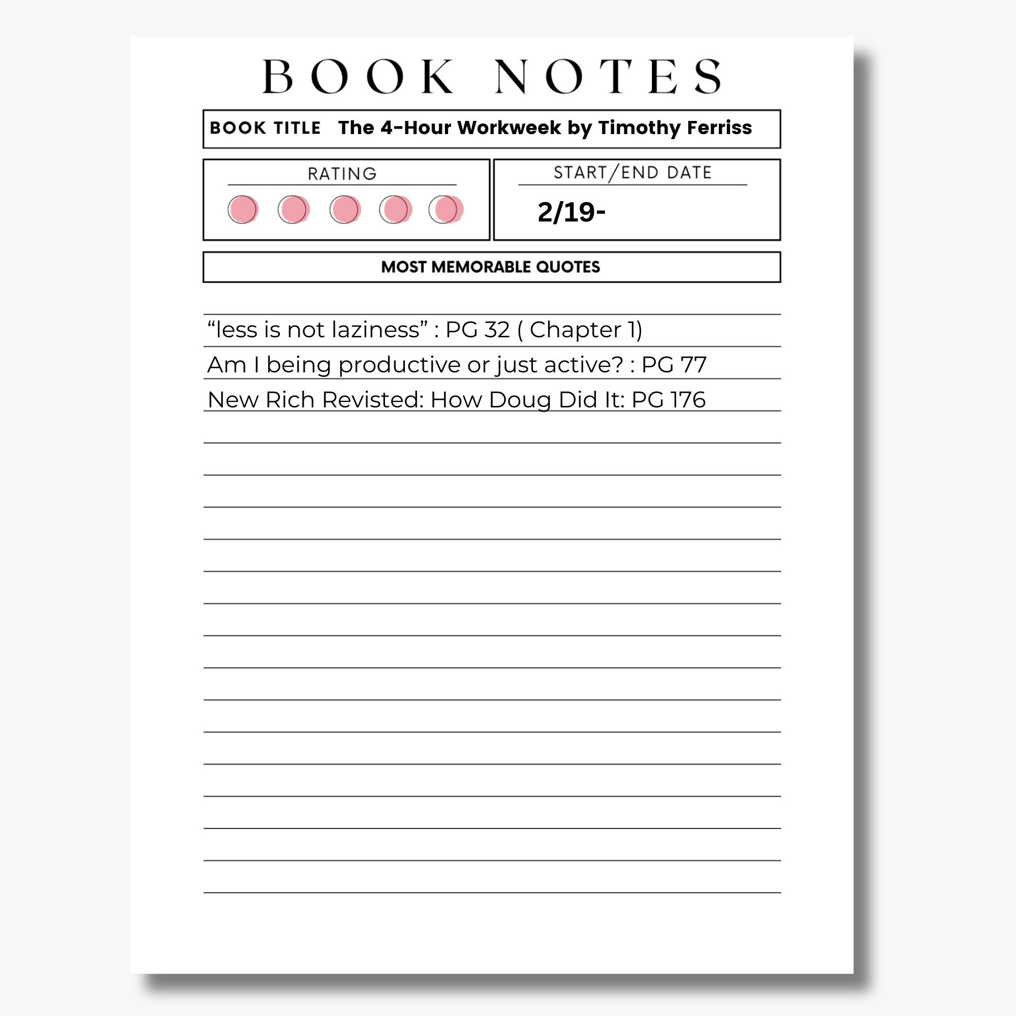 Book Review Notes Template, Book Tracker Review, Reading Lover Gift ...