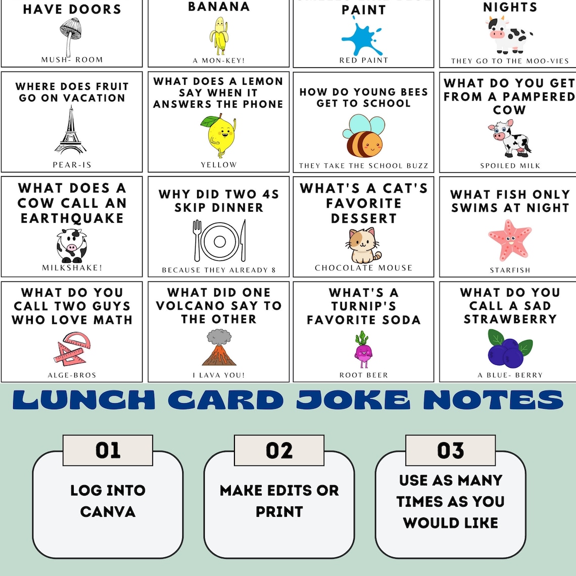 Lunchbox Jokes Printable, Editable Lunch Box Notes, Jokes for Kids ...