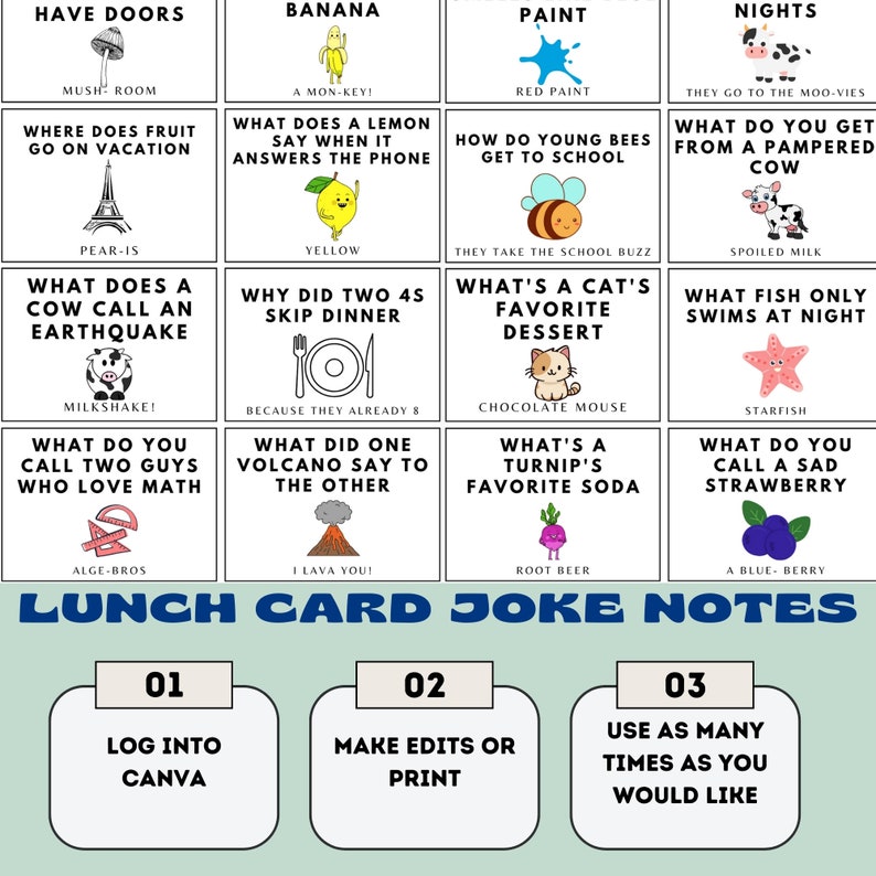 Lunchbox Jokes Printable, Editable Lunch Box Notes, Jokes for Kids ...