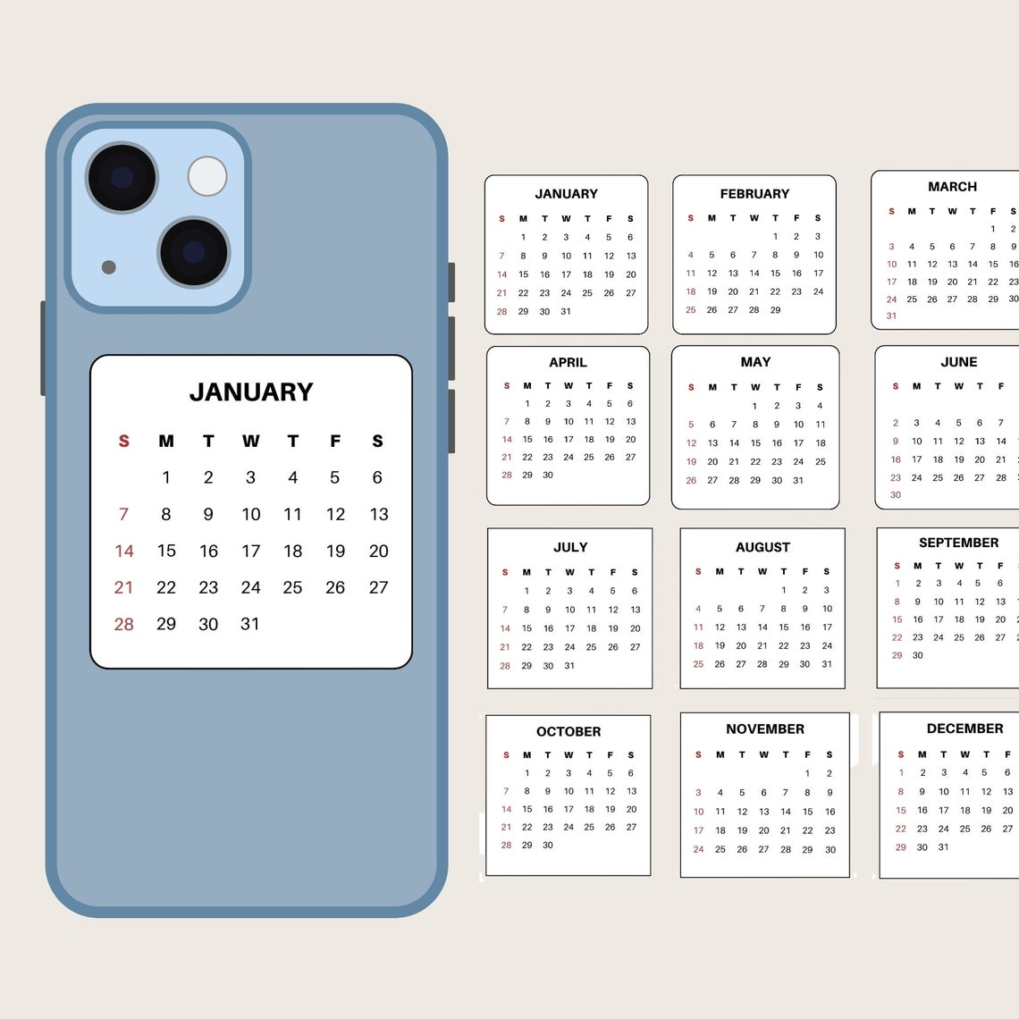2024 Mini Calendars | Monthly Planner | Minimalist Calendar | 3.5 X3.4 ...