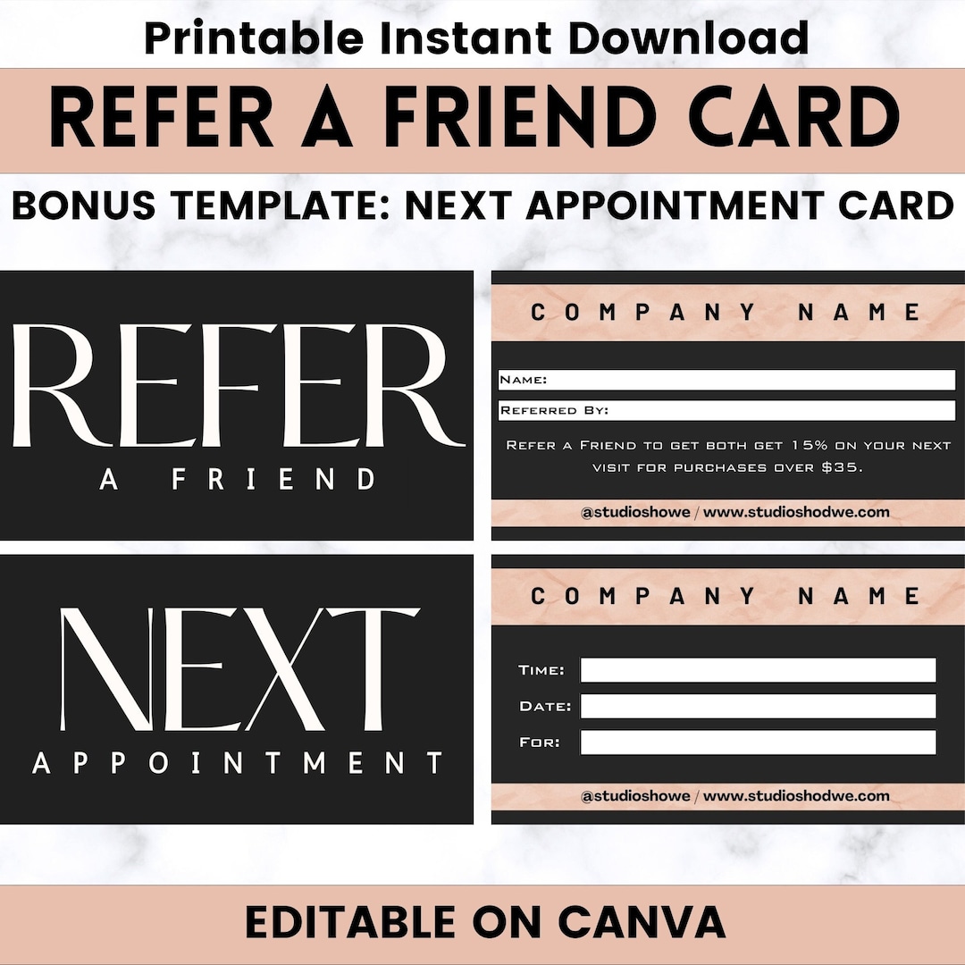 Editable Business Referral Card Template, Editable Next Appointment ...