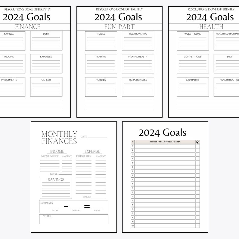 Printable 2024 Specific Goal Setting Templates, New Year's Resolutions ...