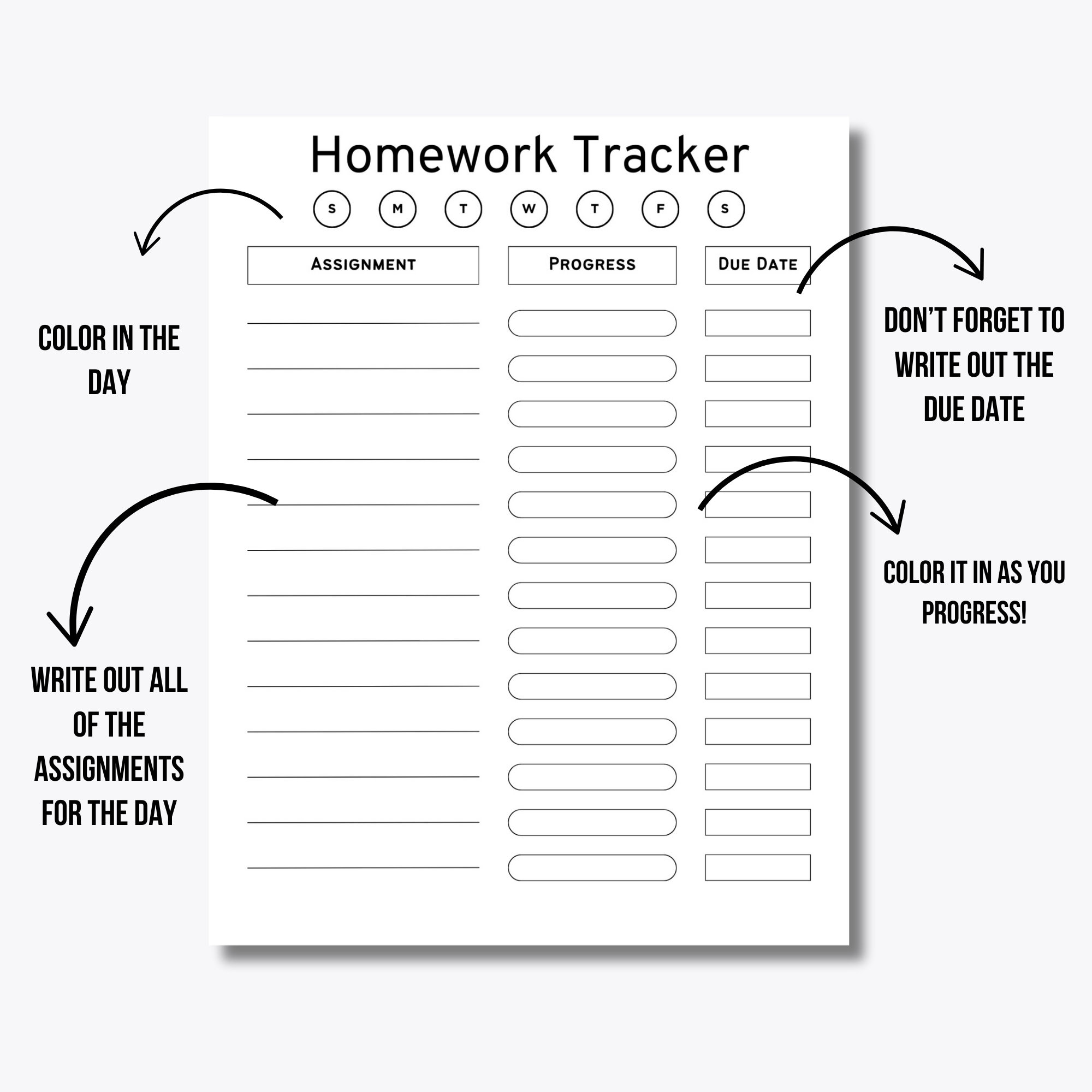 Homework Schedule Tracker Printable Assignment Tracker Homework Planner ...