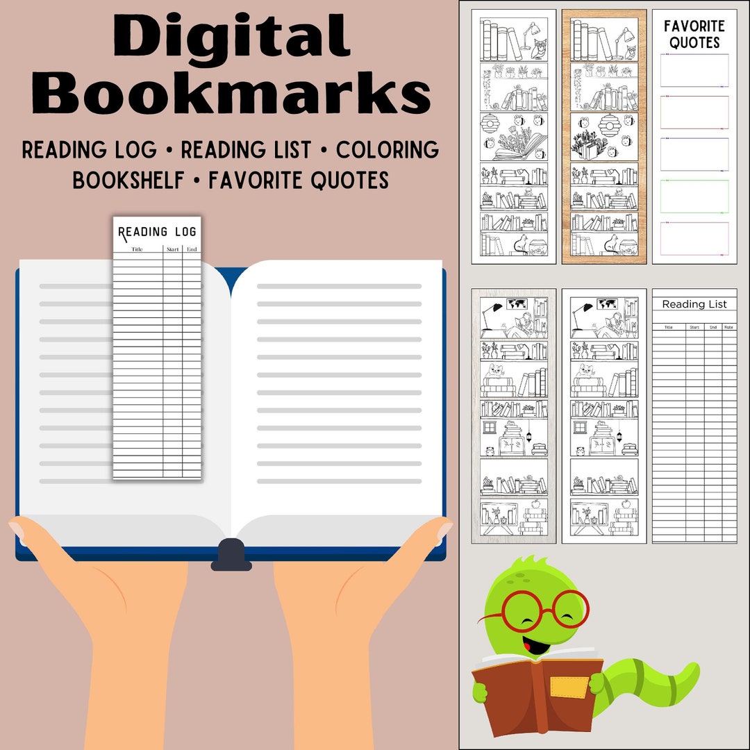 Interactive Book Tracker Bookmark, Coloring Digital Bookshelf Bookmark ...