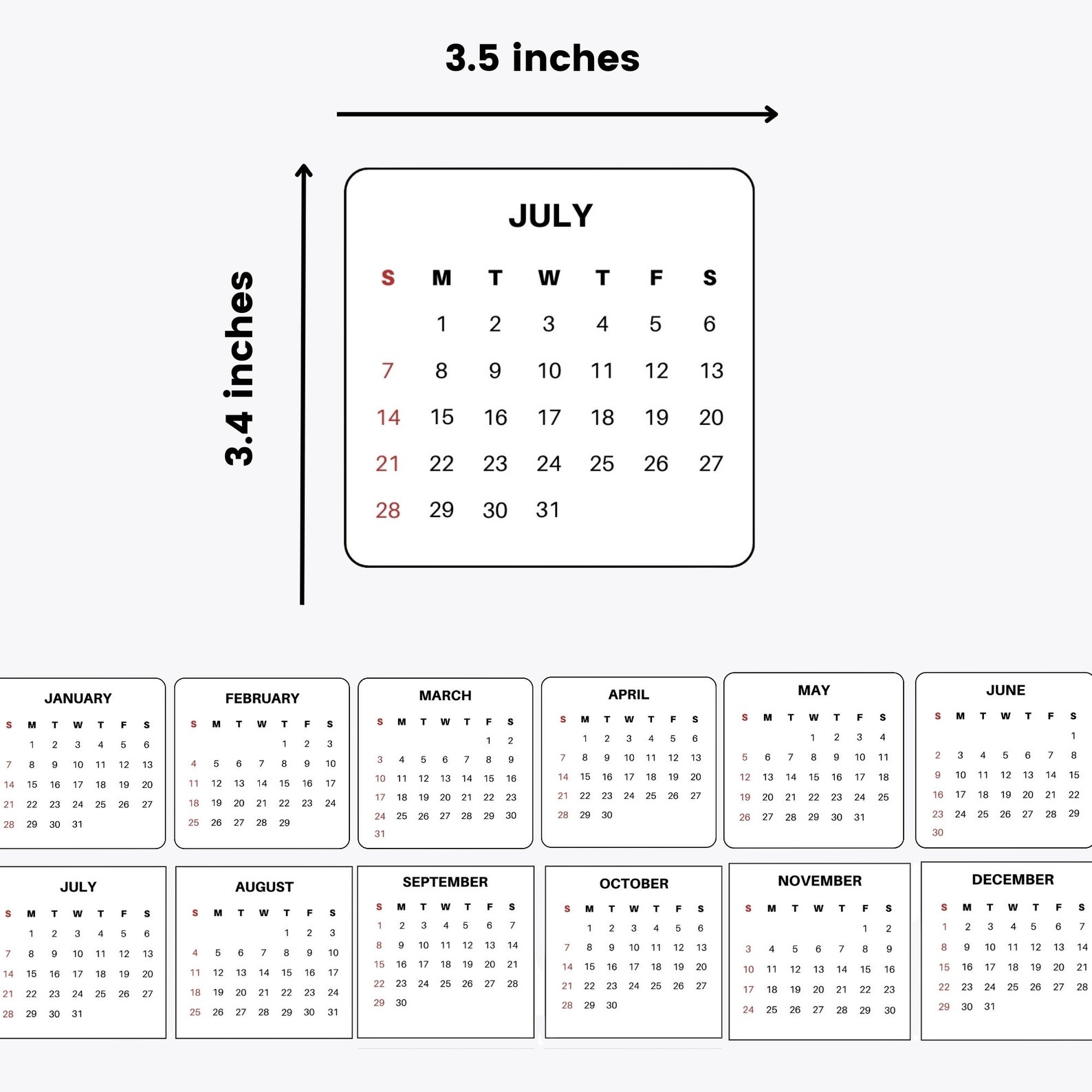 2024 Mini Calendars | Monthly Planner | Minimalist Calendar | 3.5 X3.4 ...