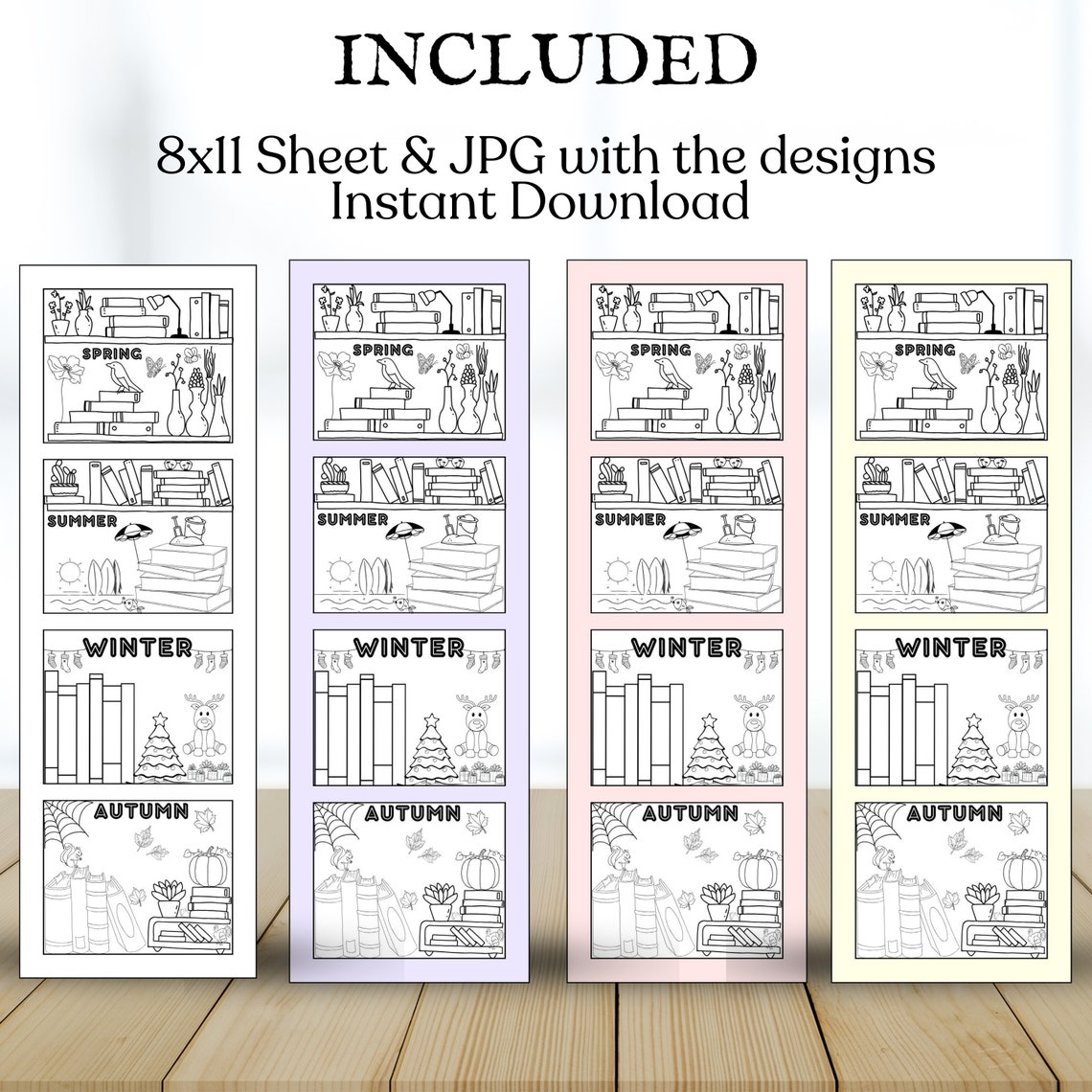 Season Coloring Bookmark Set - JPG Bookmark Sets - Creative 4 Bookmark ...