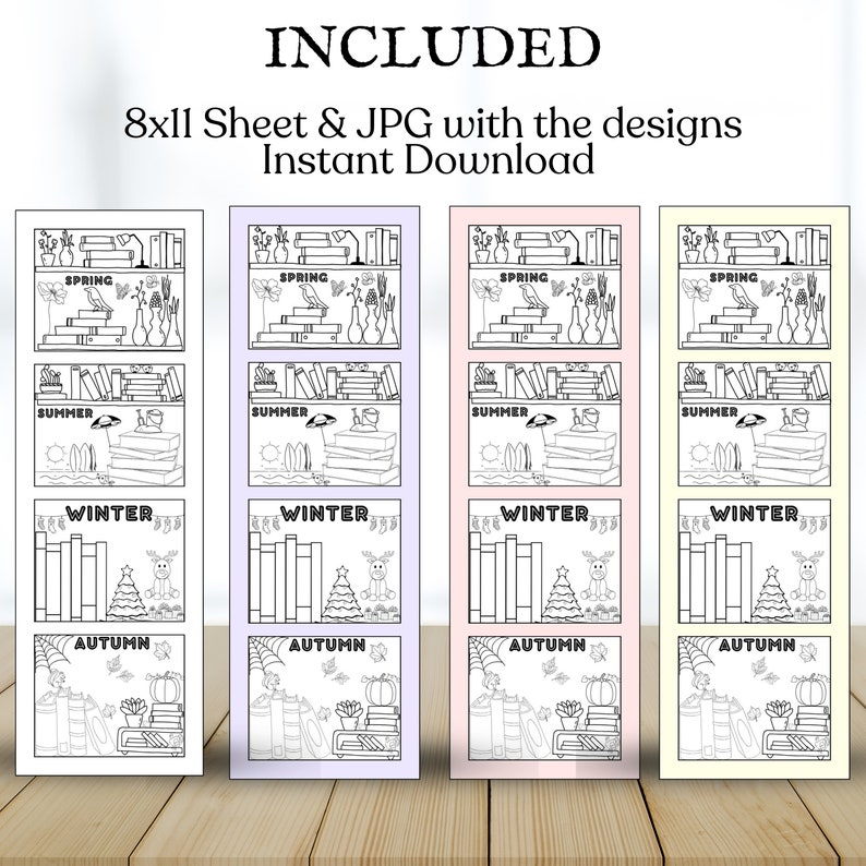 Season Coloring Bookmark Set - JPG Bookmark Sets - Creative 4 Bookmark ...