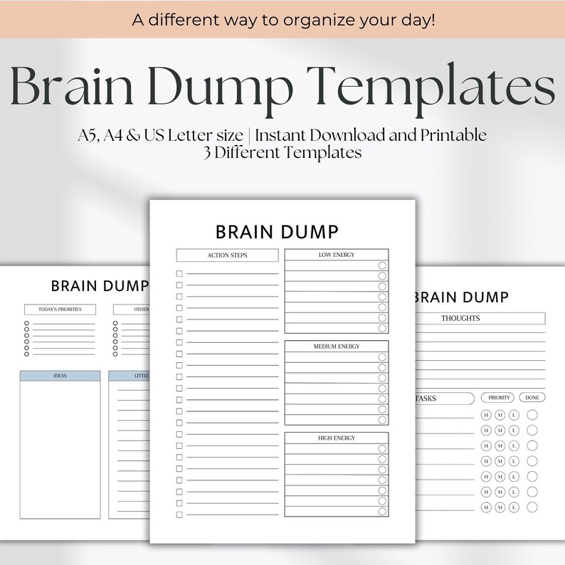 Brain Dump Planner Printable, ADHD Planner Pages, Productivity Planner ...