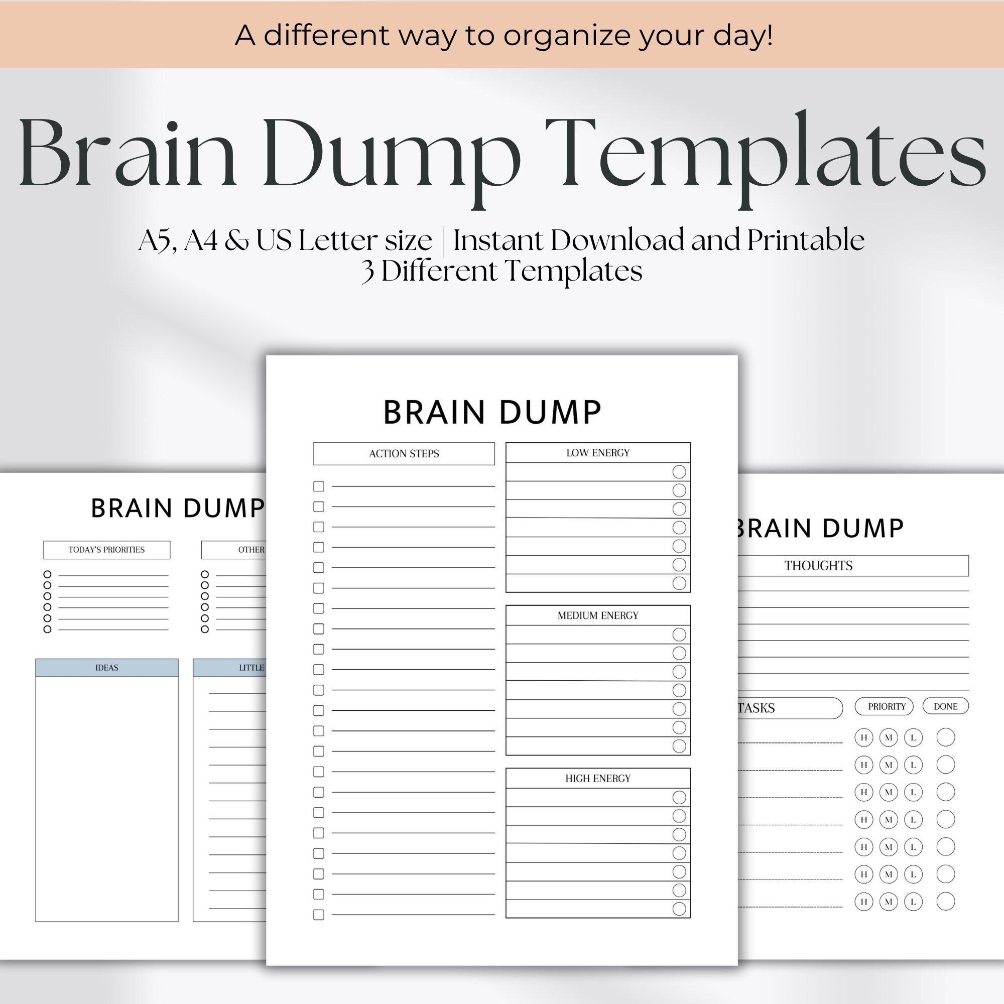 Brain Dump Planner Printable, ADHD Planner Pages, Productivity Planner ...