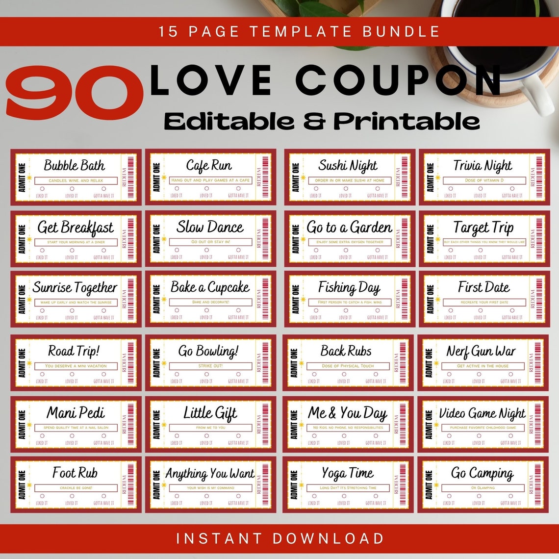 Editable Printable Love Coupons Book Template -anniversary or Valentine ...