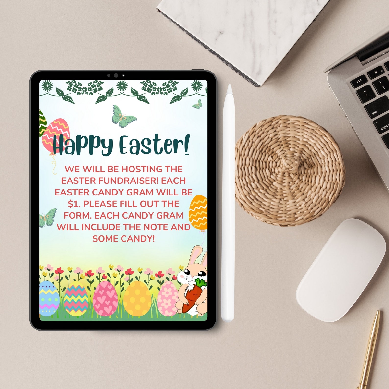 Easter Candy Gram Flyer Template, Editable Easter Bunny Candy Grams ...