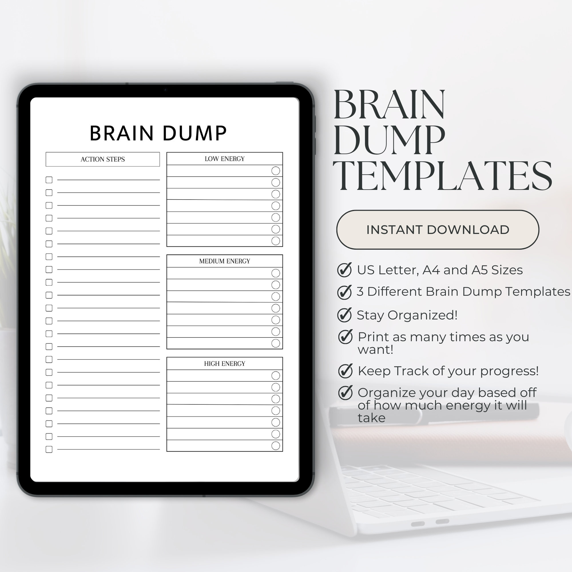 Brain Dump Planner Printable, ADHD Planner Pages, Productivity Planner ...