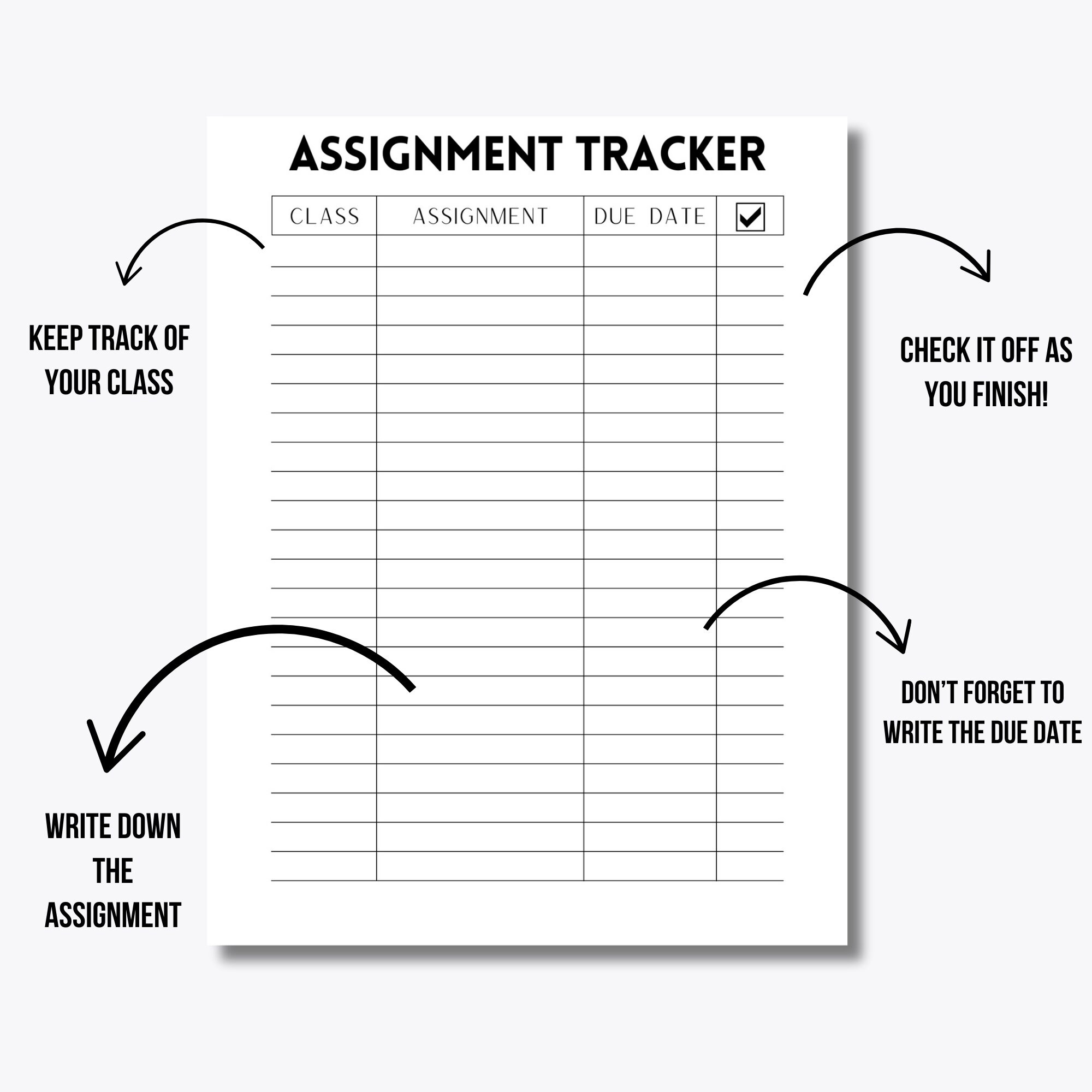 Homework Schedule Tracker Printable Assignment Tracker Homework Planner ...