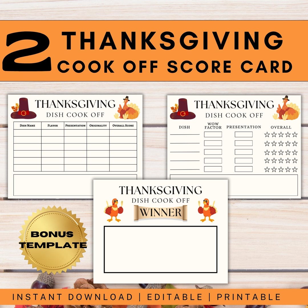 Thanksgiving Cook-off Score Card | Editable Taste-testing | Printable ...
