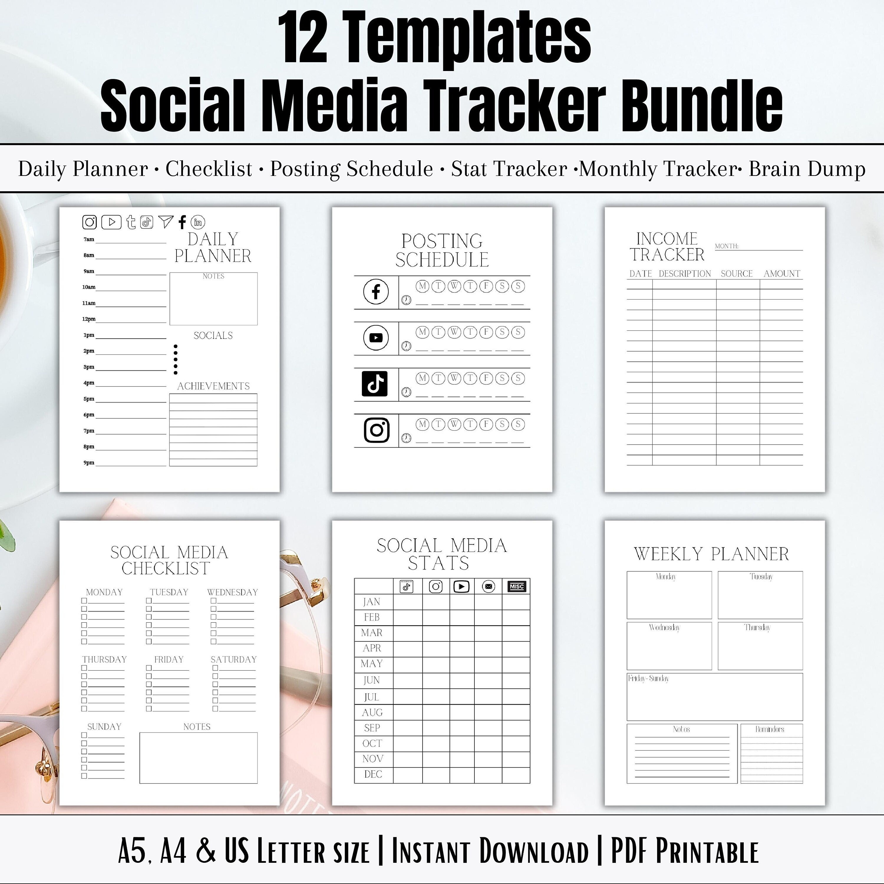 Social Media Tracker Bundle Content Creating Planner for Instagram ...