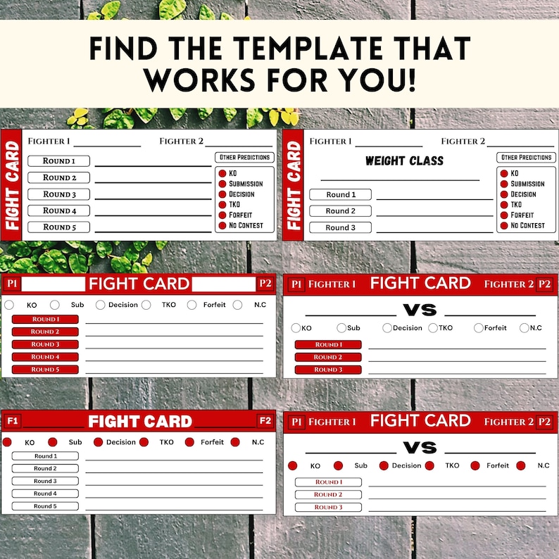 Editable Fight Prediction Card Templates, Sports Game Activity With ...