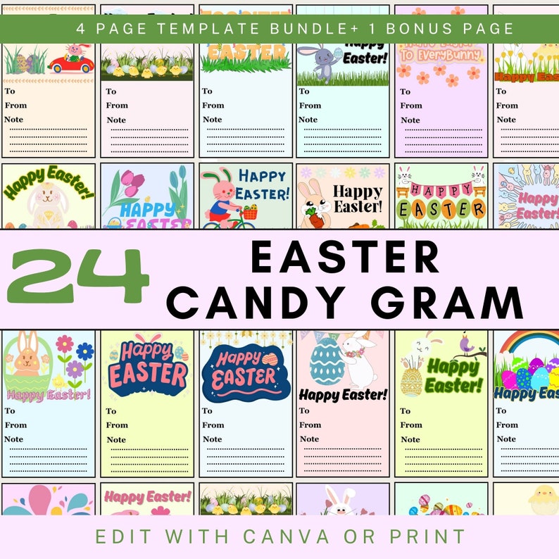 Easter Candy Gram Flyer Template, Editable Easter Bunny Candy Grams ...