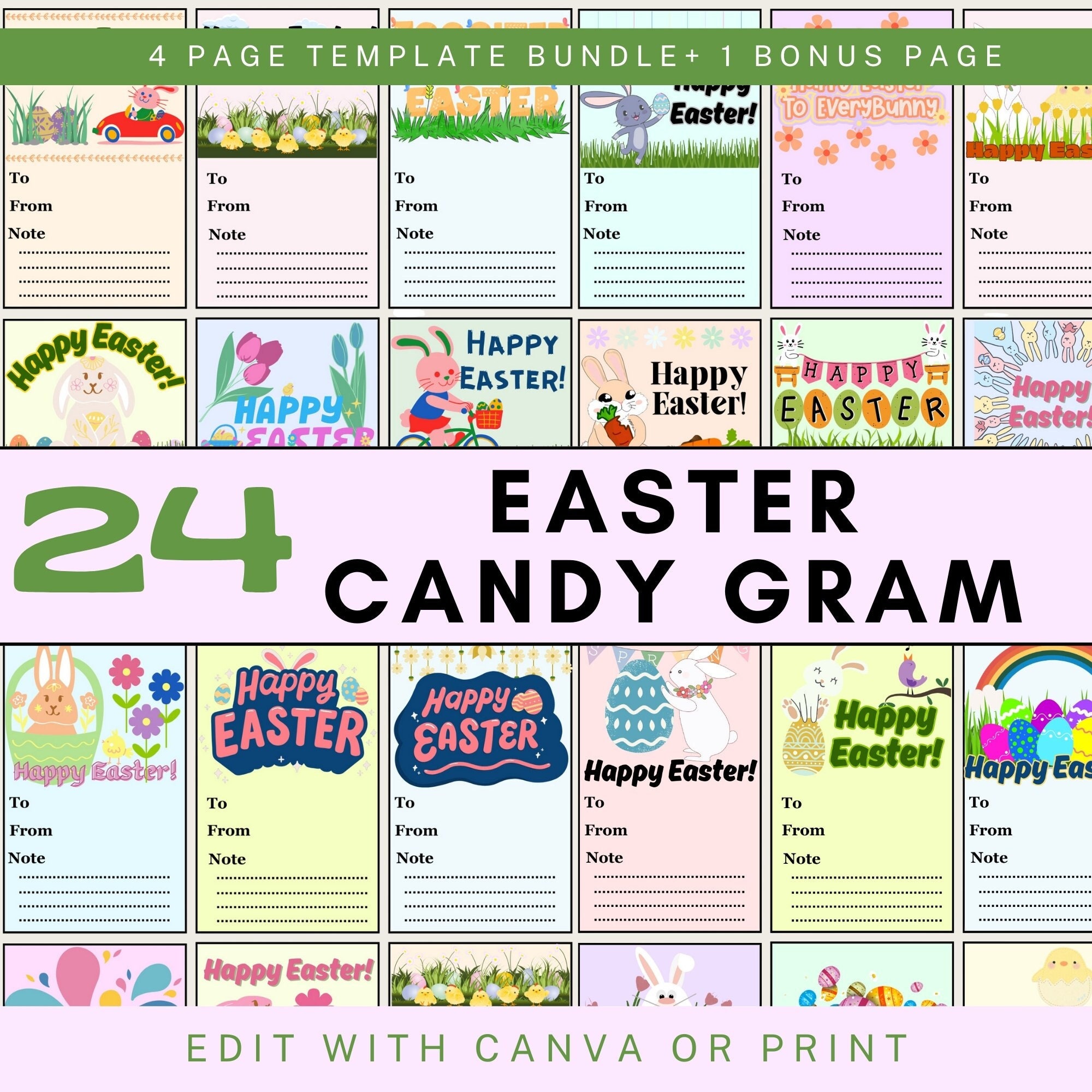 Easter Candy Gram Flyer Template, Editable Easter Bunny Candy Grams ...