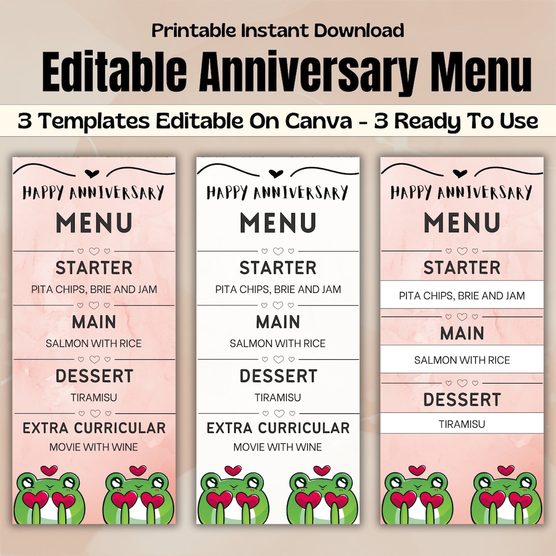 Editable Anniversary Menu Template, Valentine's Day Dinner Menu Card ...