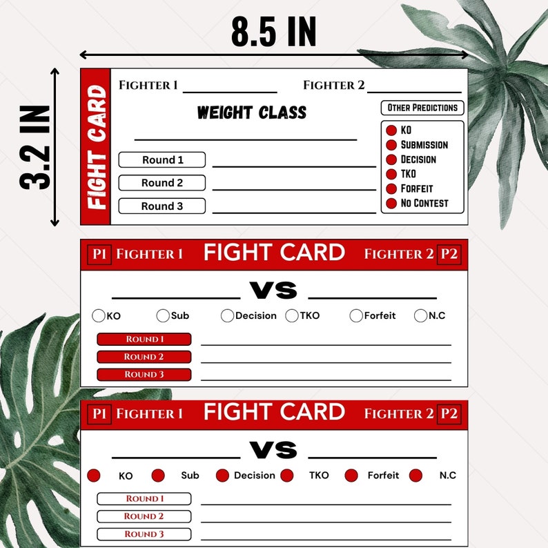Editable Fight Prediction Card Templates, Sports Game Activity With ...