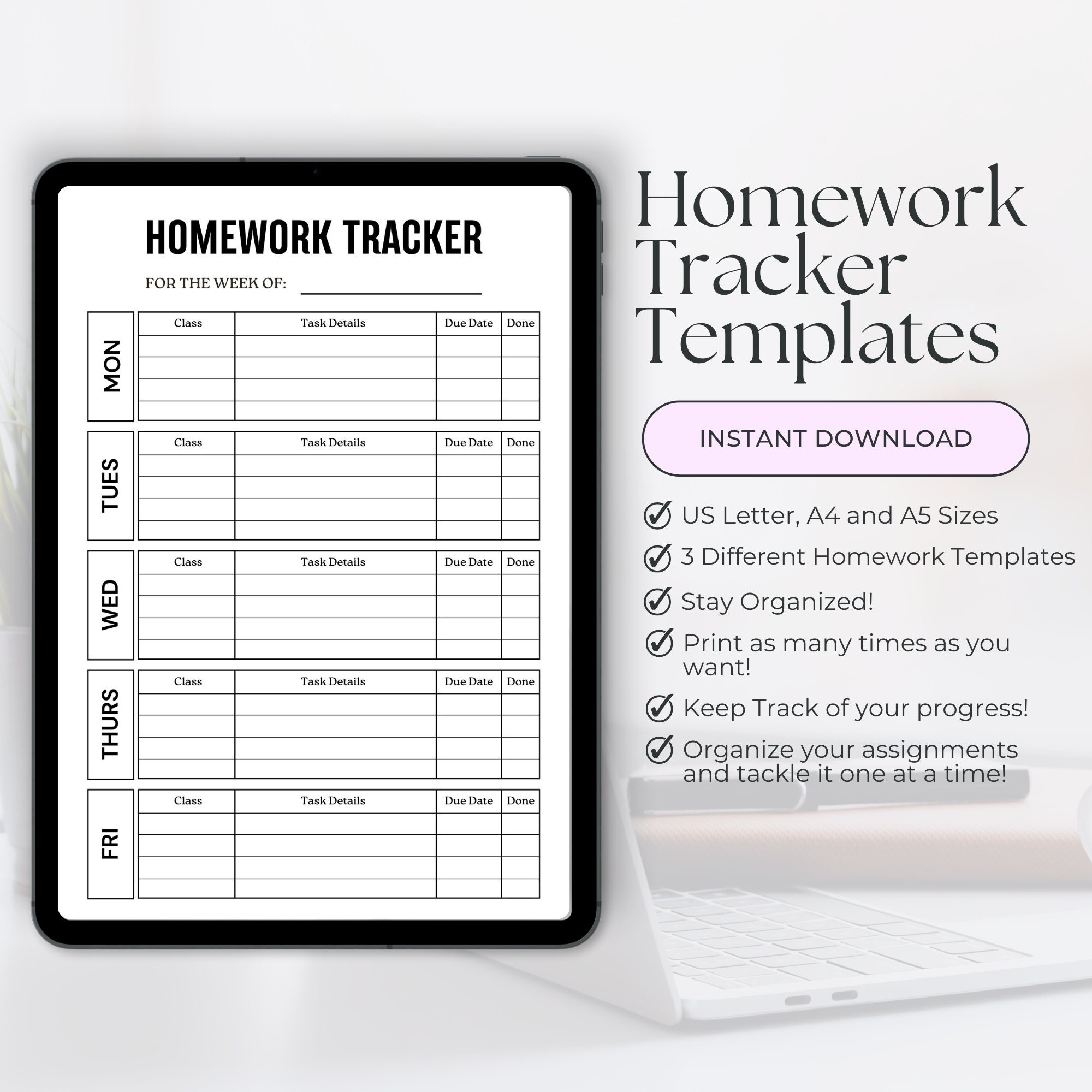Homework Schedule Tracker Printable | Assignment Tracker | Homework ...