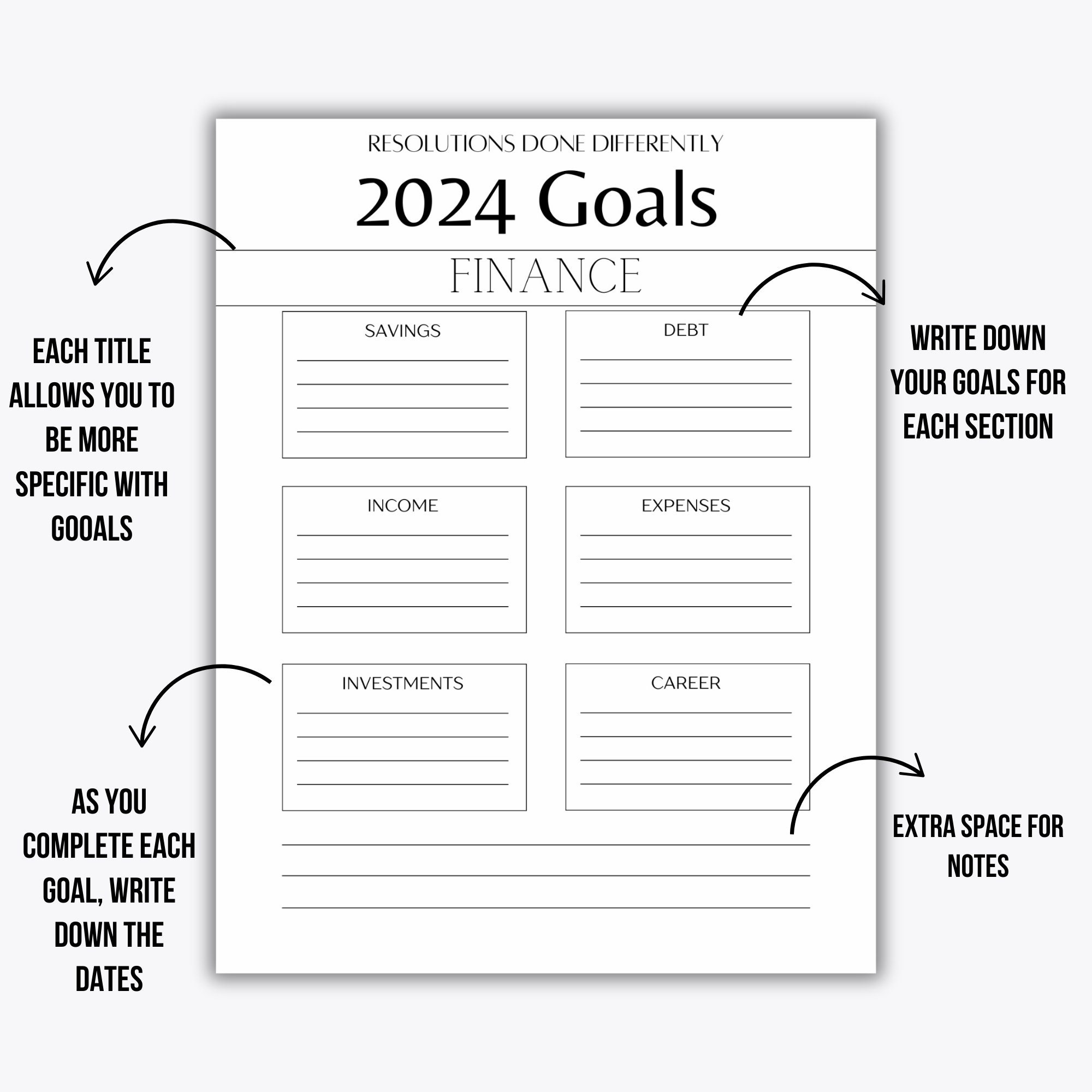 Printable 2024 Specific Goal Setting Templates, New Year's Resolutions ...