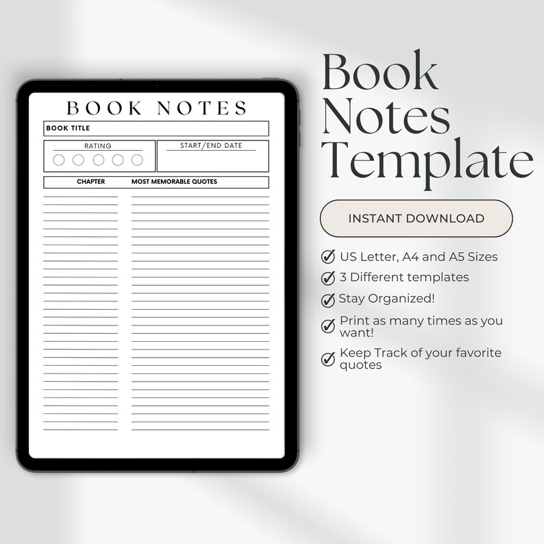 Book Review Notes Template, Book Tracker Review, Reading Lover Gift ...