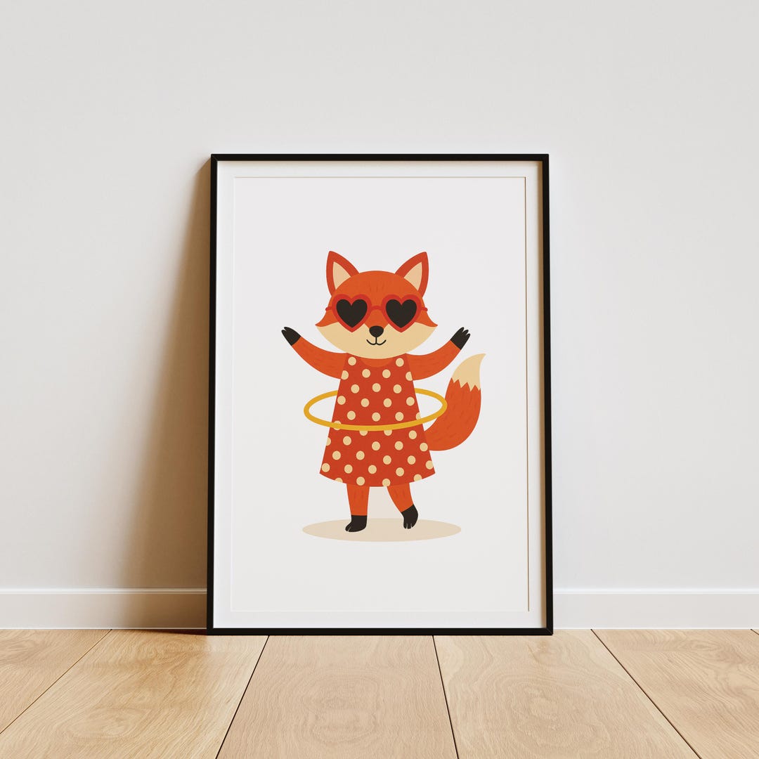 Hula Hooping Fox Print: Retro Kids Room Decor | Digital Download - Etsy