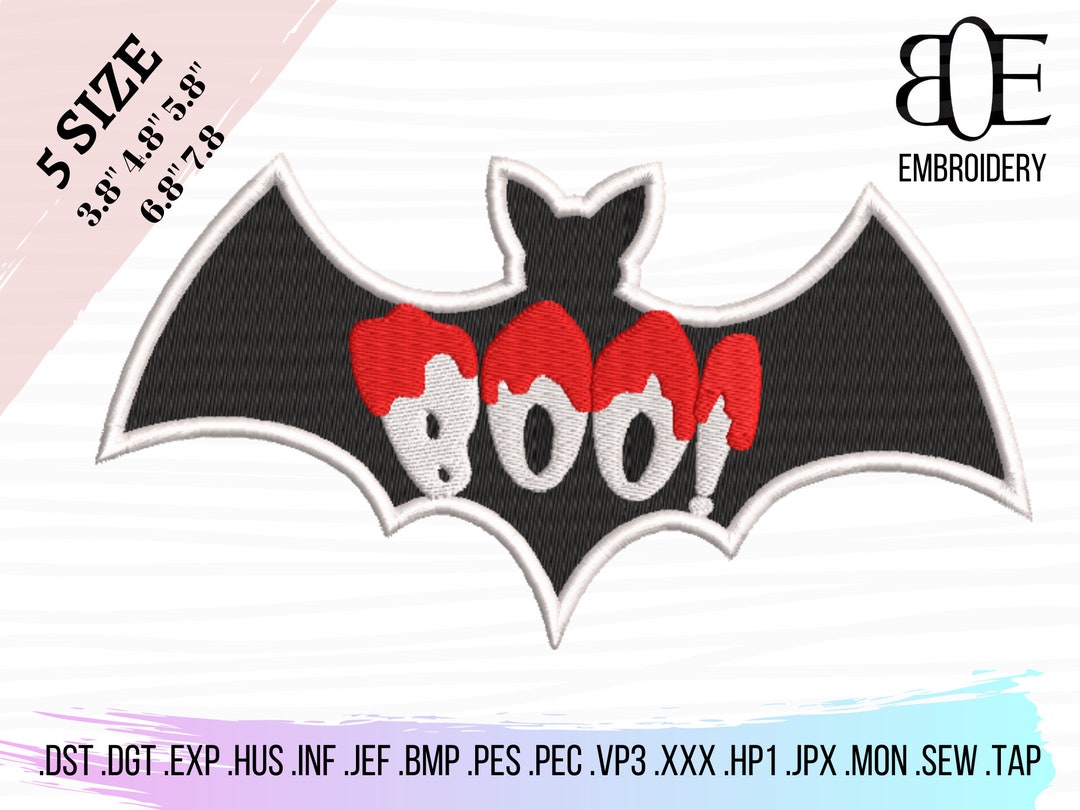 Halloween Bat Embroidery Designs Bat Boo Embroidery Design - Etsy
