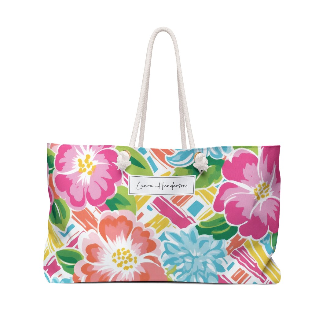 Personalized Beach Tote Family Vacation Bag Large Pool Resort Floral ...