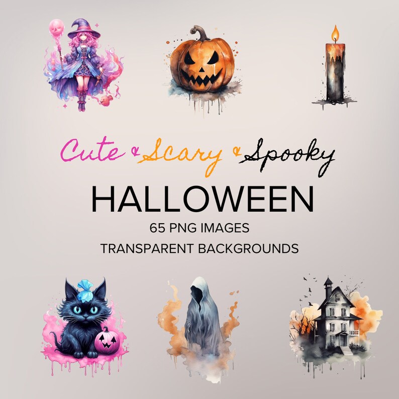 Cute Spooky & Scary Halloween Clipart, Fall Clipart PNG, Halloween ...