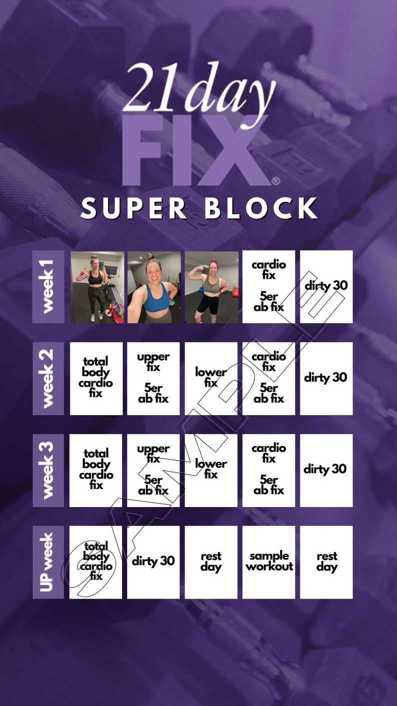 21 Day Fix Tracker | 21 Day Fix Super Block | Sweaty Selfie Tracker ...