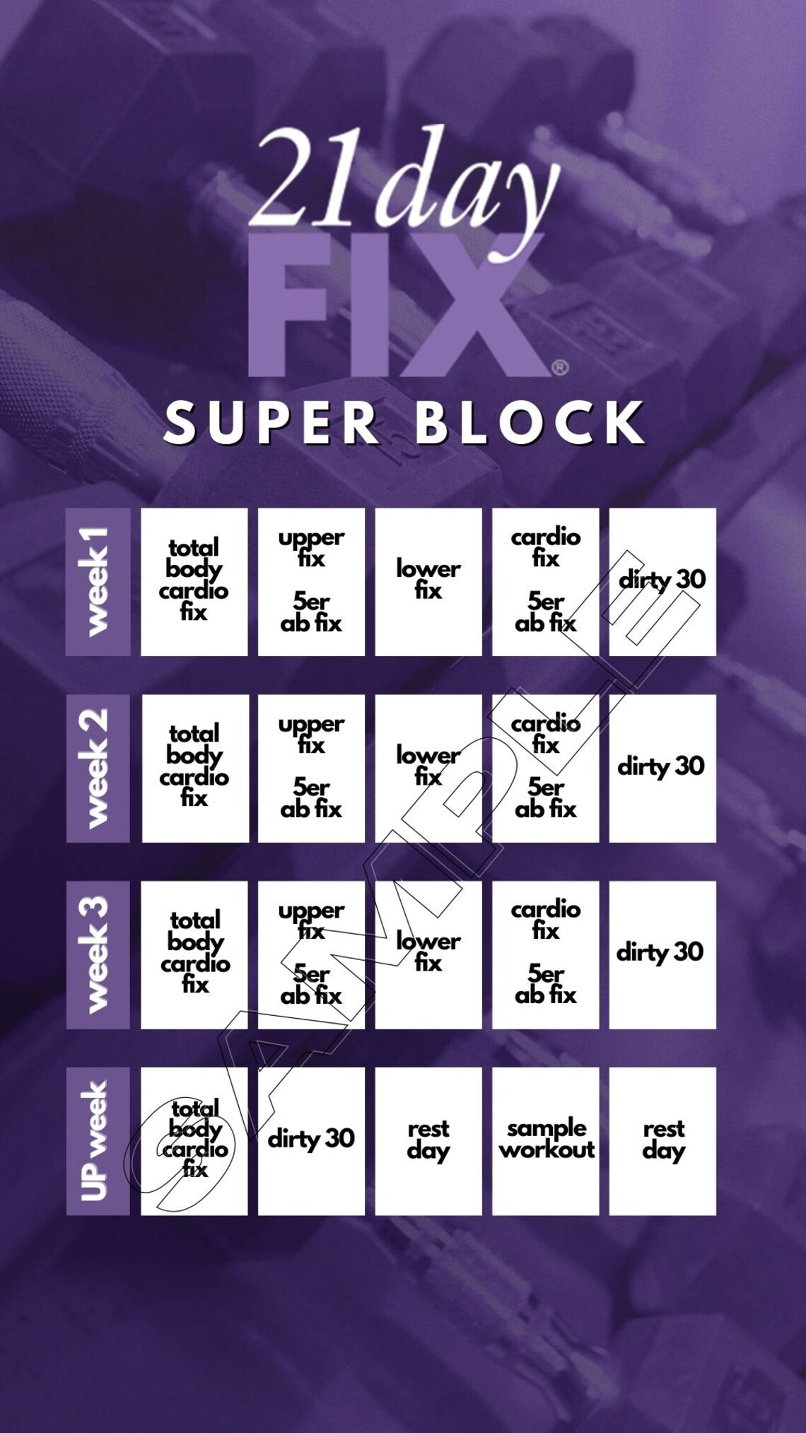 21 Day Fix Tracker | 21 Day Fix Super Block | Sweaty Selfie Tracker ...
