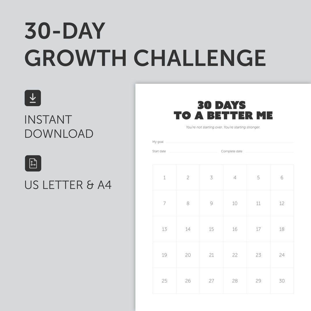 30-day Personal Growth Tracker Printable PDF | Goal Planner for Self ...