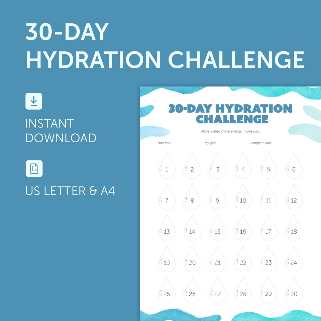 30-day Water Challenge Tracker – Printable Hydration Log (PDF) - Etsy