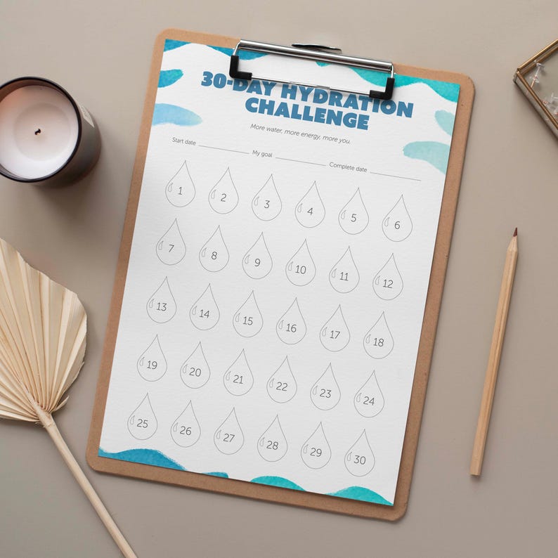 30-day Water Challenge Tracker – Printable Hydration Log (PDF) - Etsy