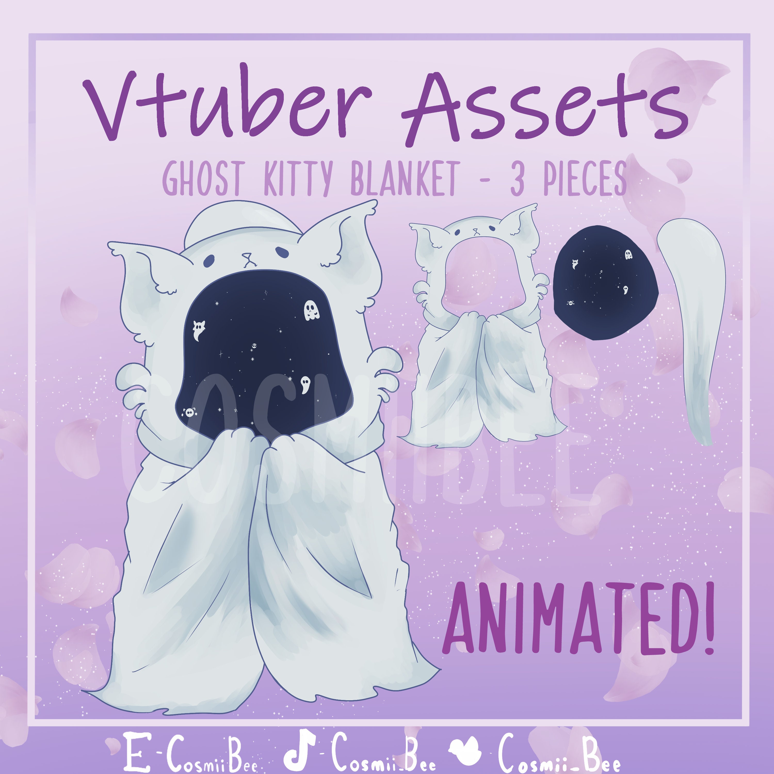 Ghost Kitty Blankie Vtube Studio Streamer Asset Twitch, Kick, Youtube 3 Pieces Tail Optional - Etsy