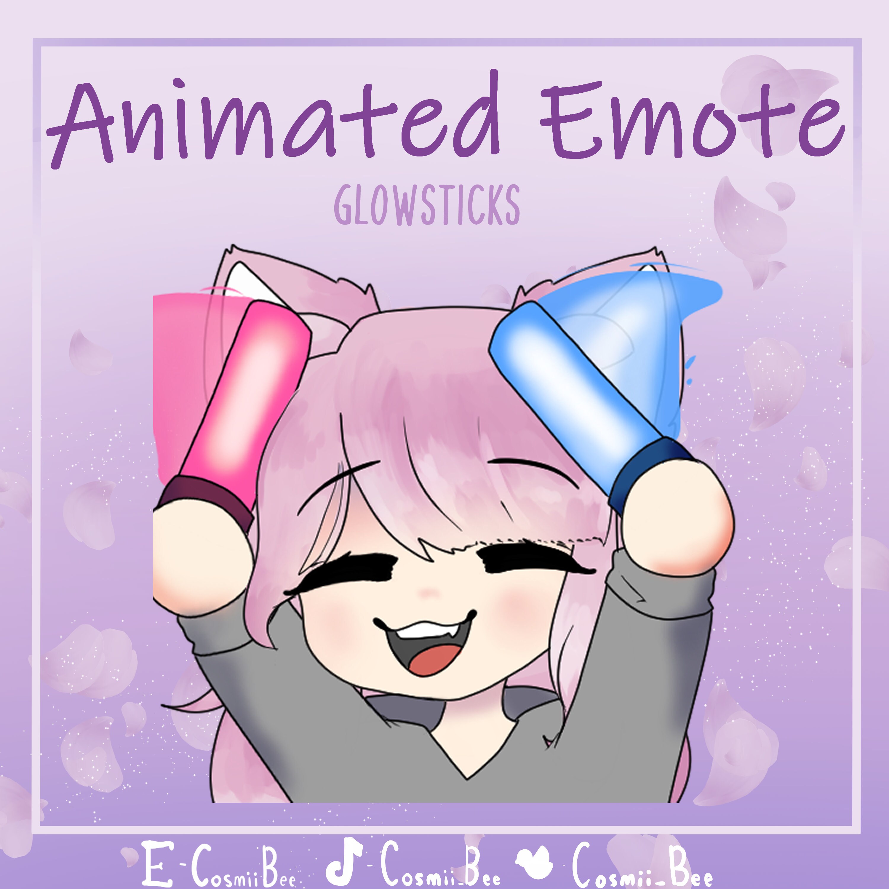 Glowsticks Emote Pink Hair Pale Skin With or Without Ears Twitch Emote ...