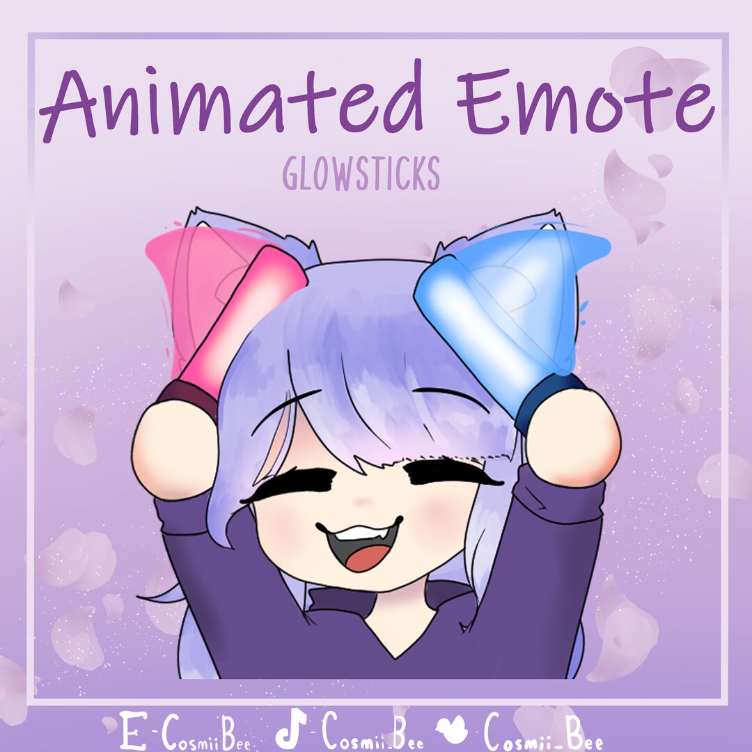 Glowsticks Emote Blue Hair Pale Skin With or Without Ears Twitch Emote ...