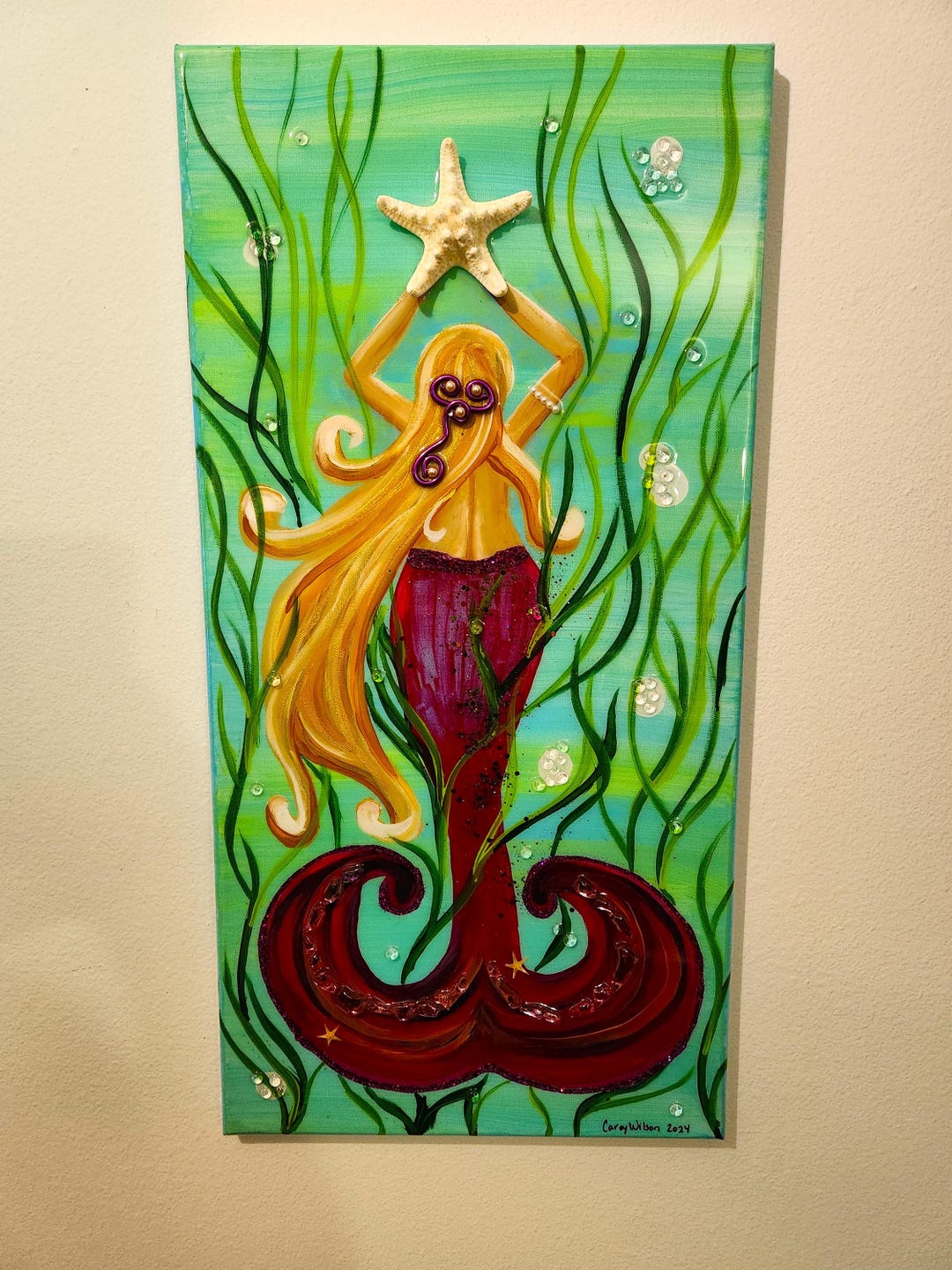 Mermaid Art, Painted Mermaid, Coastal Art, Ocean Art, Collector's Art ...