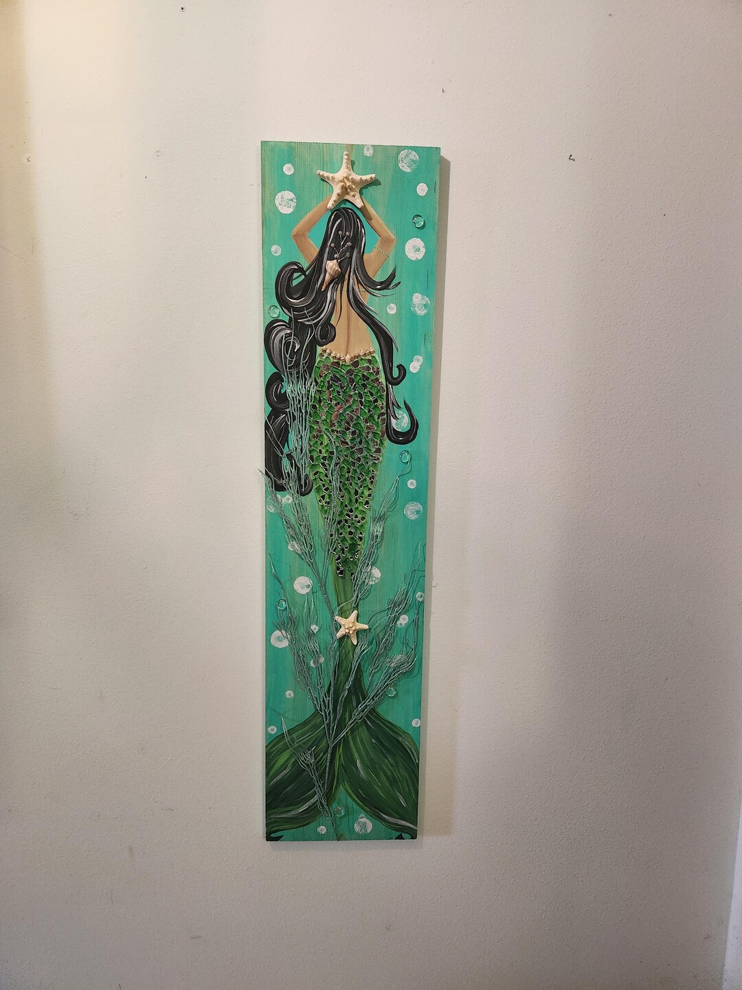 Mermaid Art, Mermaid on Wood, Hand-painted Mermaid, Large Coastal Art ...